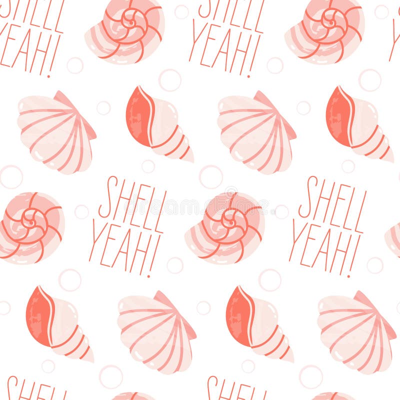 Seamless Pattern with Seashells and Text Shell Yeah! Vector Cartoon ...