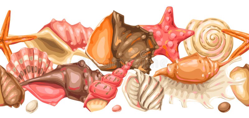 Seamless Pattern with Seashells. Tropical Underwater Mollusk Shells ...