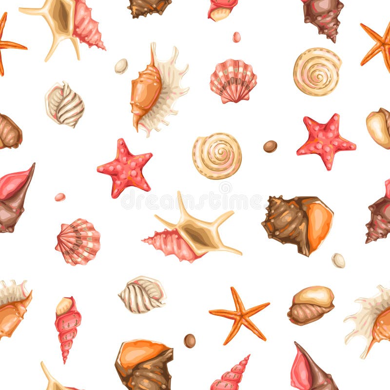 Seamless Pattern with Seashells. Tropical Underwater Mollusk Shells ...