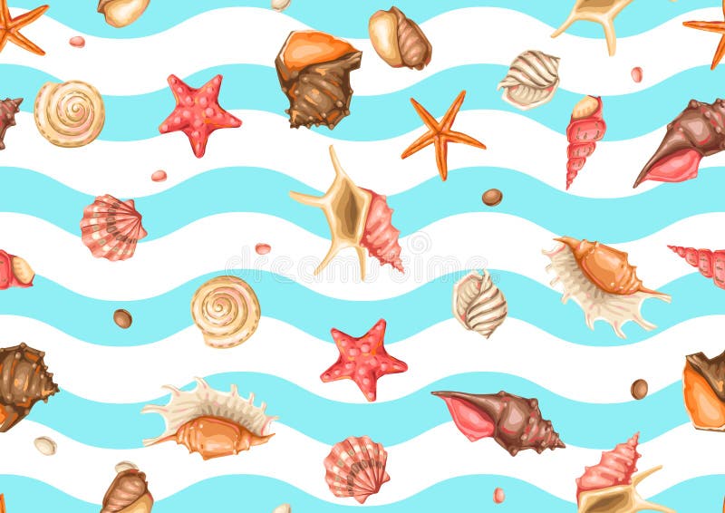 Seamless Pattern with Seashells. Tropical Underwater Mollusk Shells ...