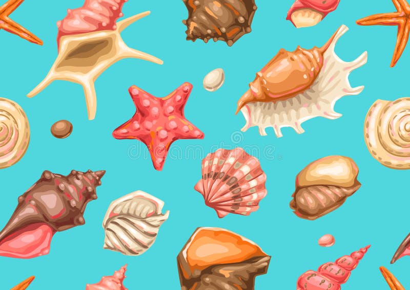 Seamless Pattern with Seashells. Tropical Underwater Mollusk Shells ...