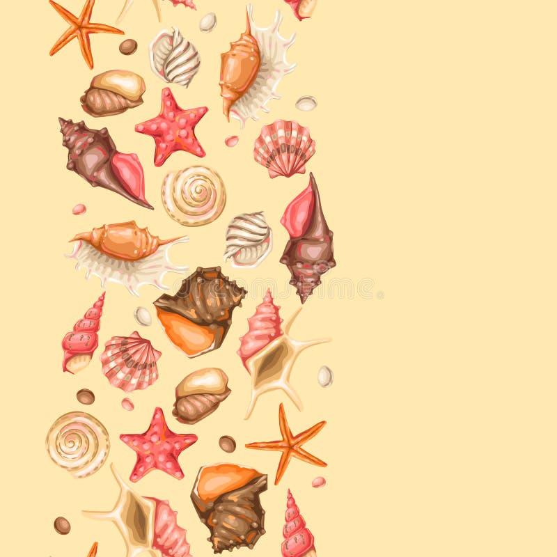 Seamless Pattern with Seashells. Tropical Underwater Mollusk Shells ...