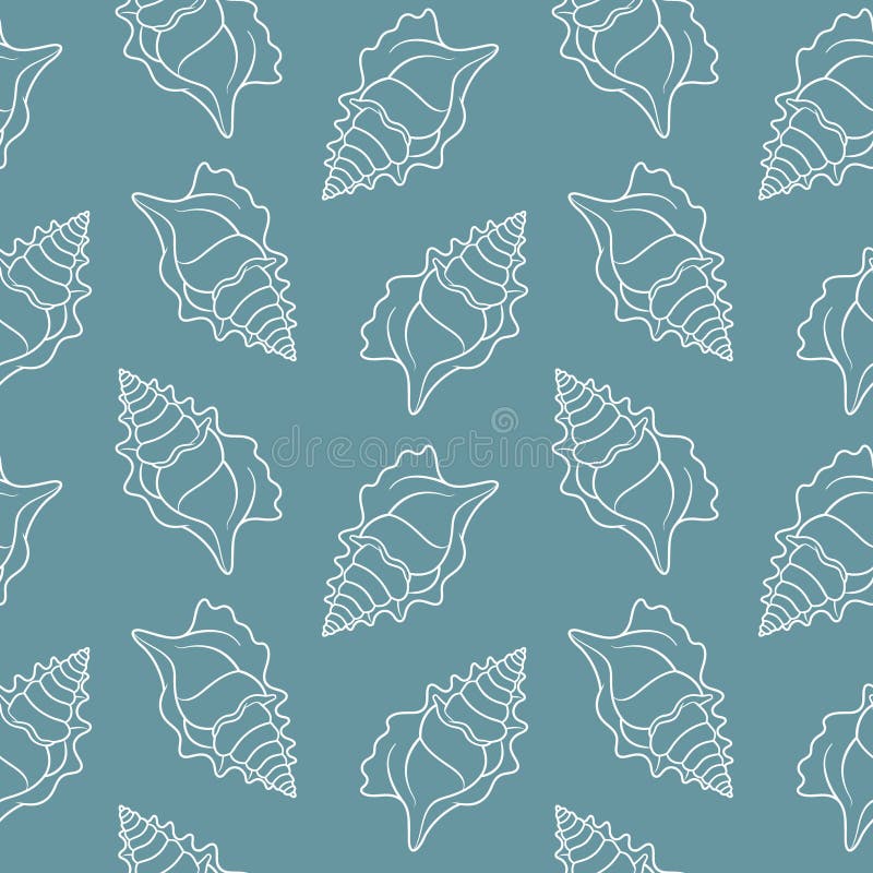 Seamless Pattern of Seashells. White Outline of Seashells on a Blue ...