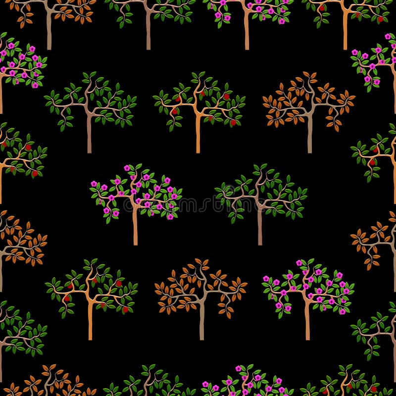 Seamless Pattern with Seasonal Trees Stock Vector - Illustration of ...