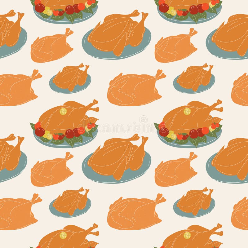 Seamless Pattern with Set of Baked Turkey for Thanksgiving Day. Stock ...