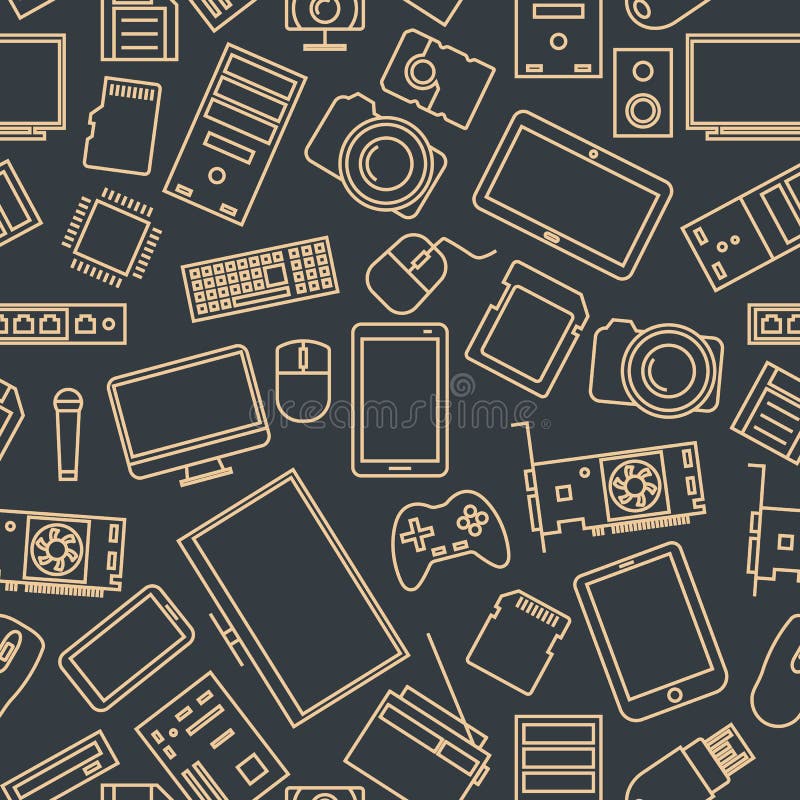 Seamless Pattern from a Set of Computer and Gadget Icons, Vector ...