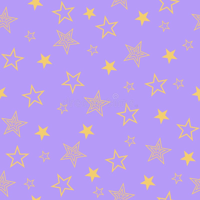 Seamless Pattern with Set Drawn Stars. Vector Wallpaper Yellow Stars on ...