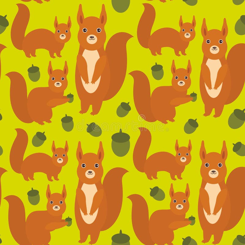 Seamless Pattern Set of Funny Red Squirrels with Gopher Ground Squirrel ...