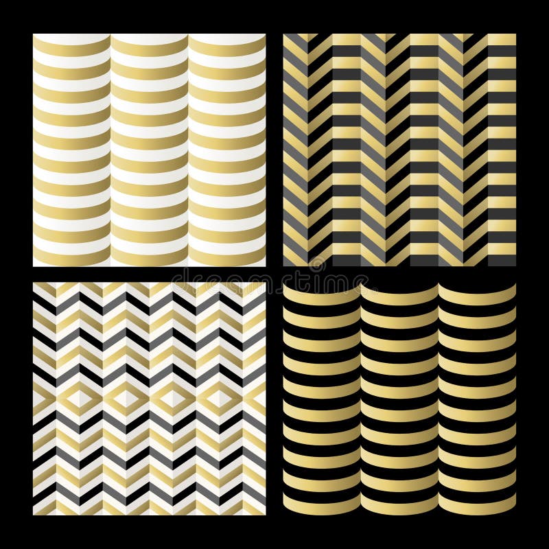 Seamless Pattern Set Gold Geometry Abstract Retro Stock Vector ...