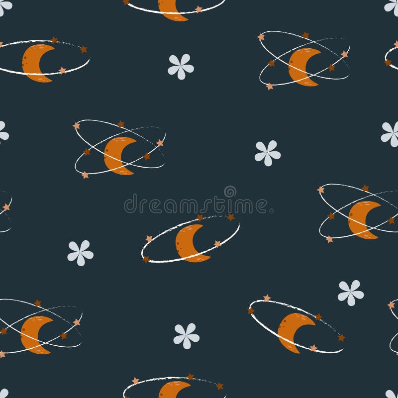 Seamless Pattern Set with Moon and Stars Cute Space Background Stock ...