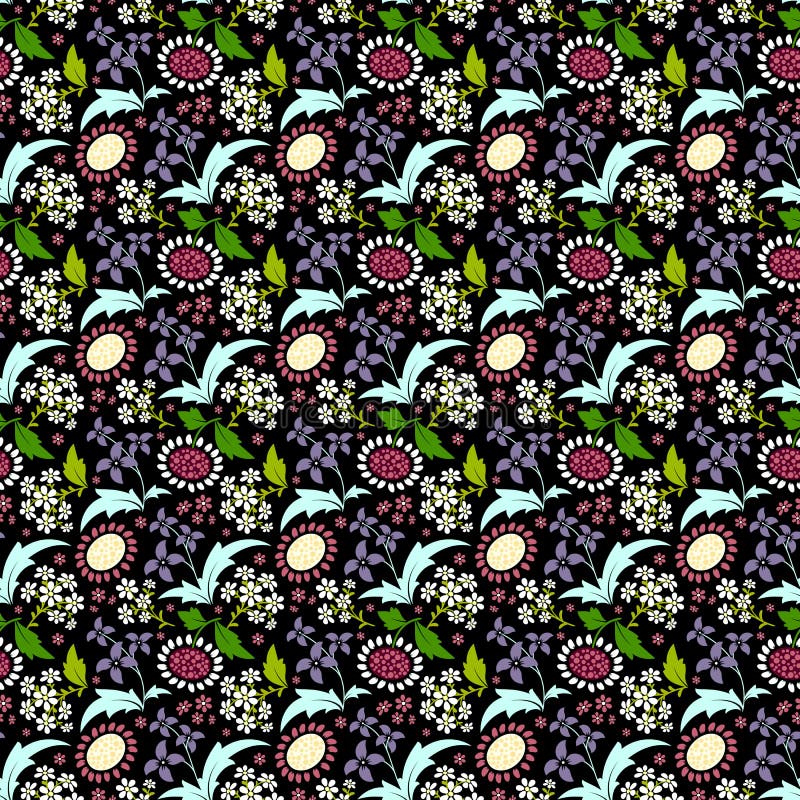 Seamless Pattern with a Set of Stylized Floral Elements Stock ...