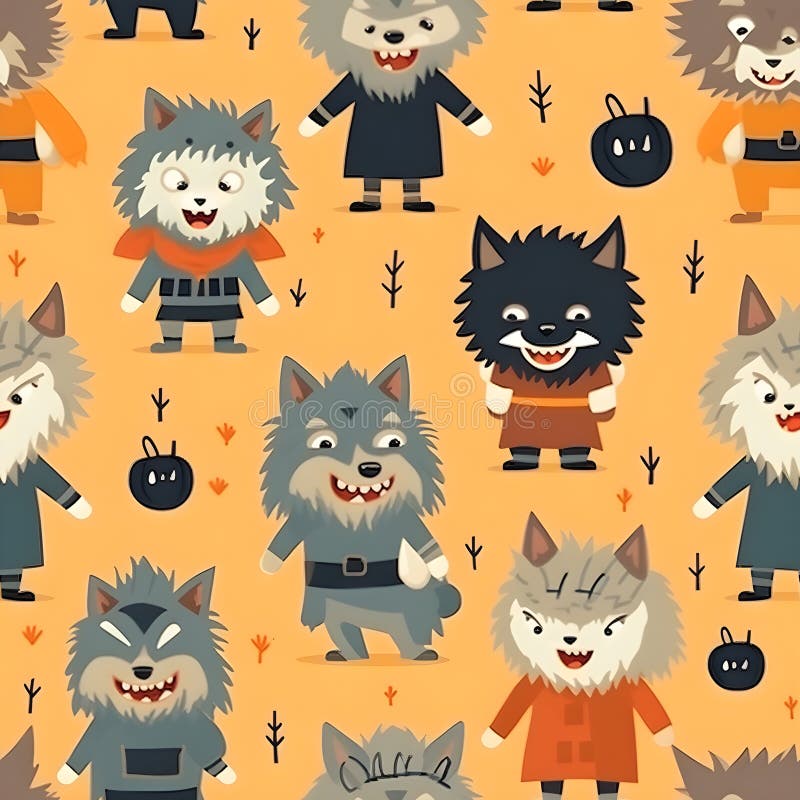 Seamless Pattern, Set of Werewolf, Generative AI Tools Stock ...