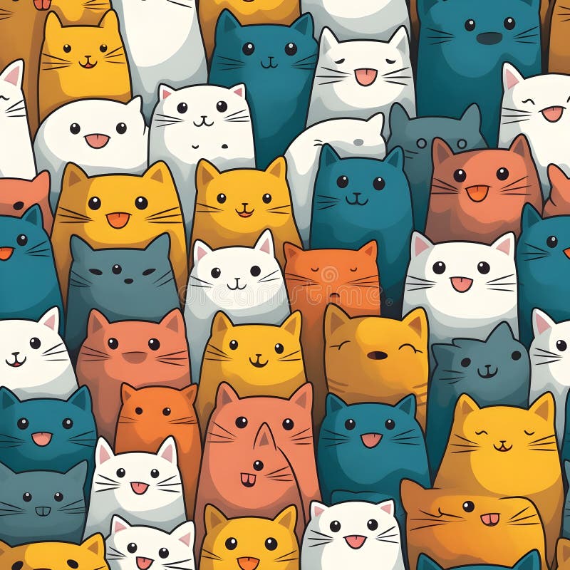 Seamless Pattern with Several Cat. Stock Illustration - Illustration of ...