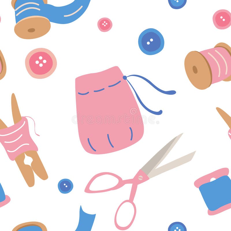 Seamless Pattern with Sewing Accessories. Needlework Accessories ...