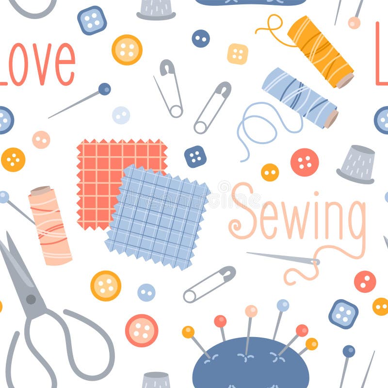 Seamless Pattern Sewing Hobby Design Elements in Flat Style. Sewing ...