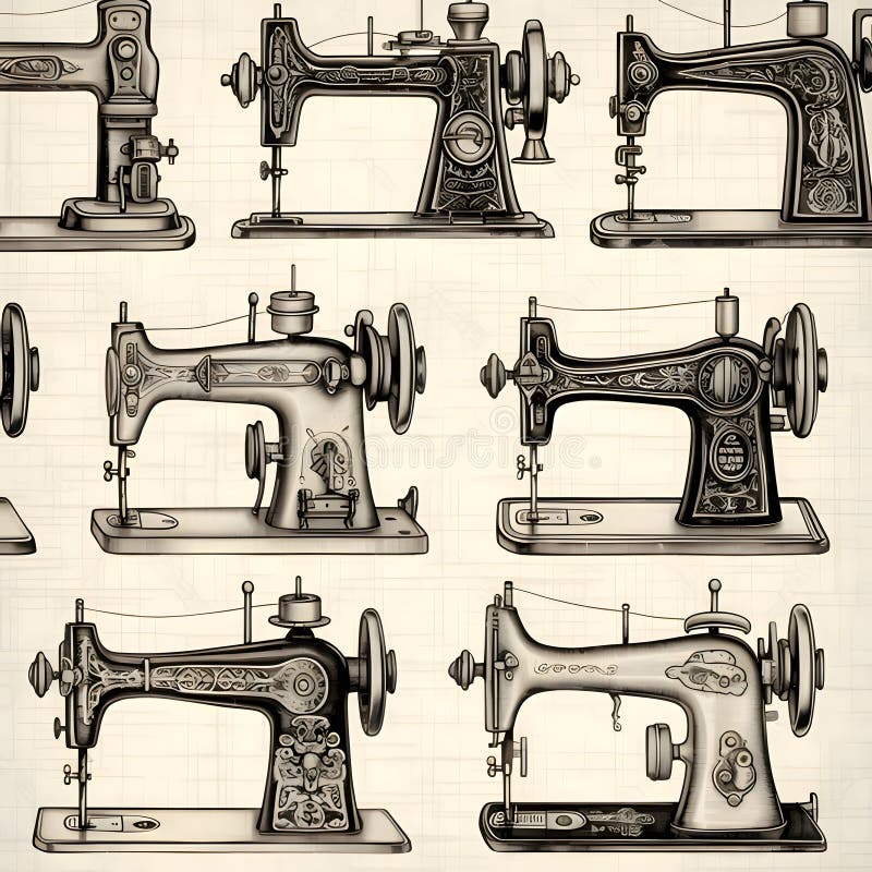 Seamless Pattern with Sewing Machines. Vintage Style Stock Vector ...