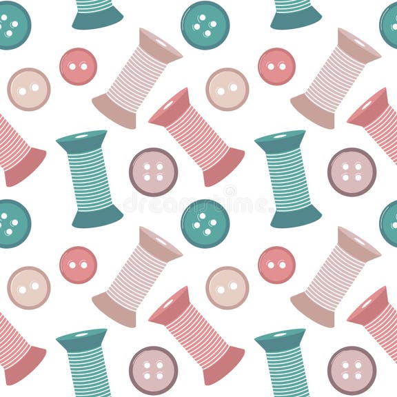 Seamless Pattern on a Sewing Theme, Spools of Thread, Buttons. Print ...