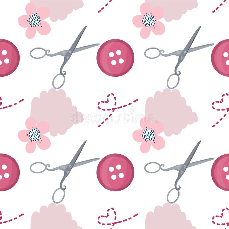 Seamless Pattern with Sewing Tools Elements, Cartoon Style. Wrap ...