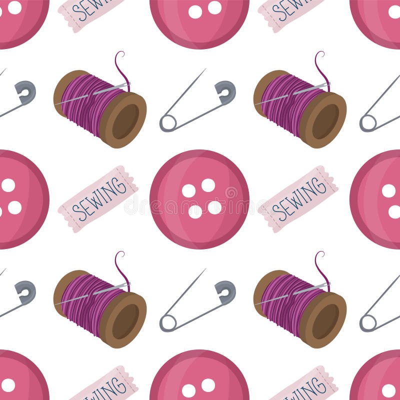 Seamless Pattern with Sewing Tools Elements, Cartoon Style. Wrap ...