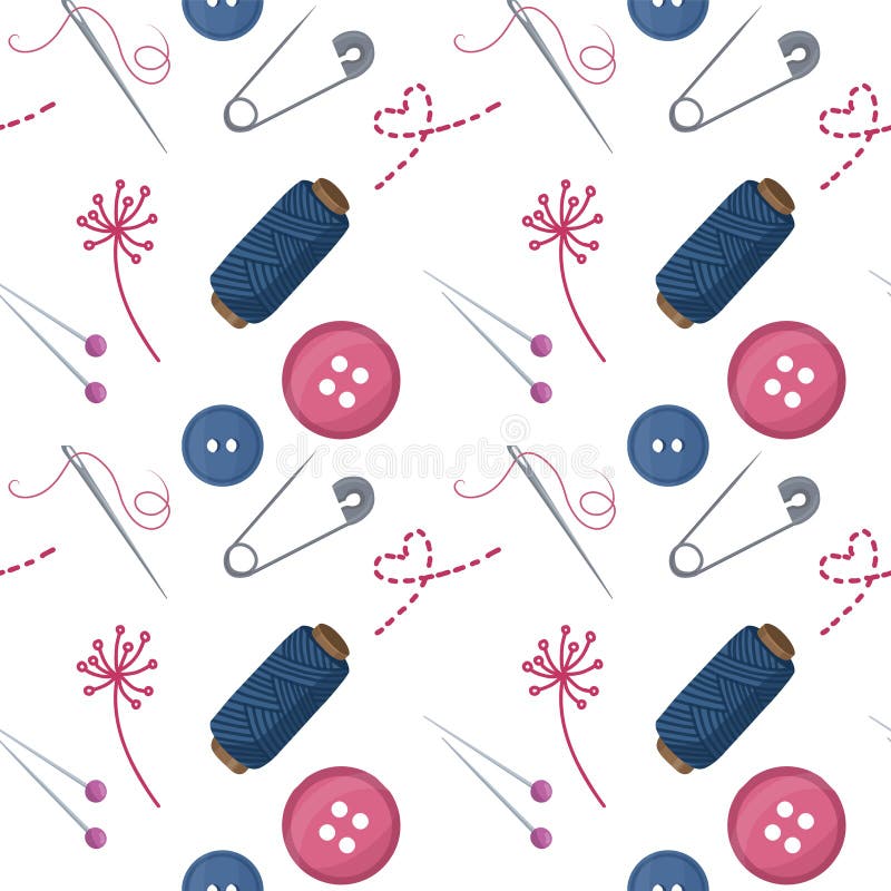 Seamless Pattern with Sewing Tools Elements, Cartoon Style. Wrap ...