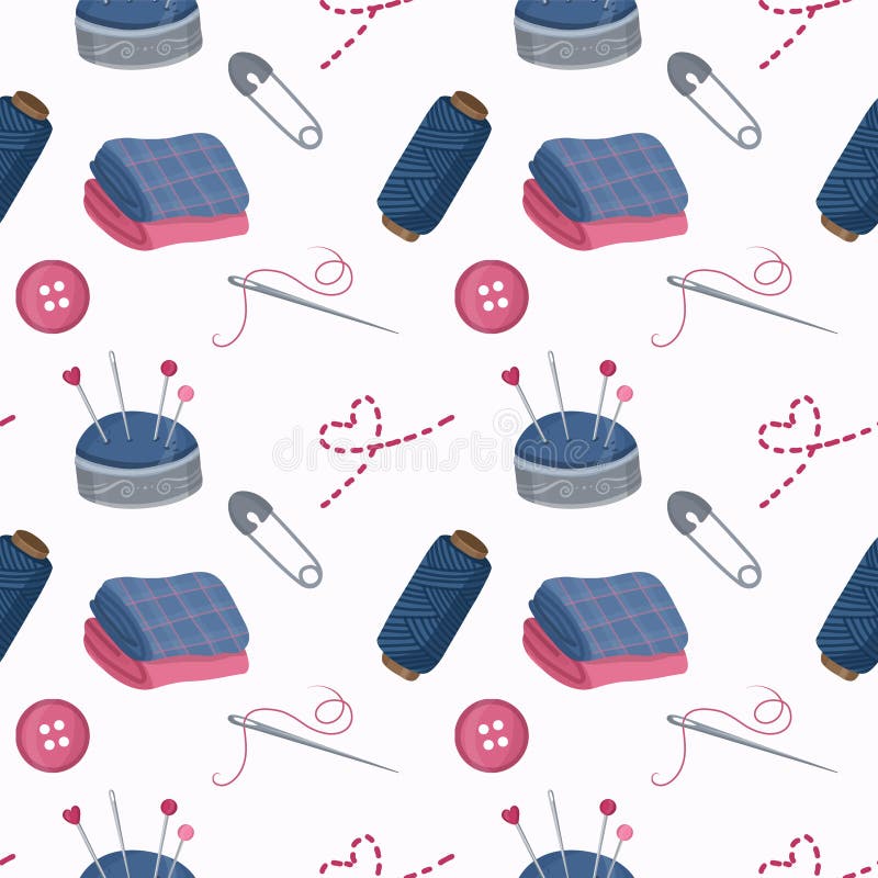 Pattern Sewing Supplies in Pink Tone, Textile and Wrap Paper Stock ...