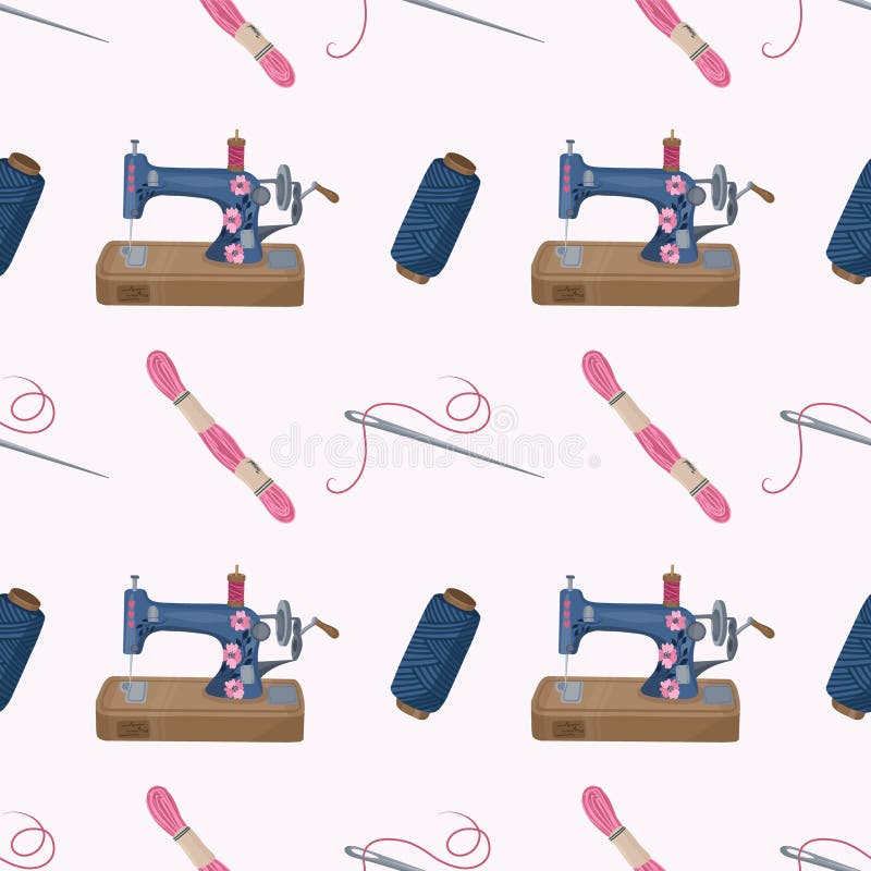 Seamless Pattern with Sewing Tools Elements, Cartoon Style. Wrap ...