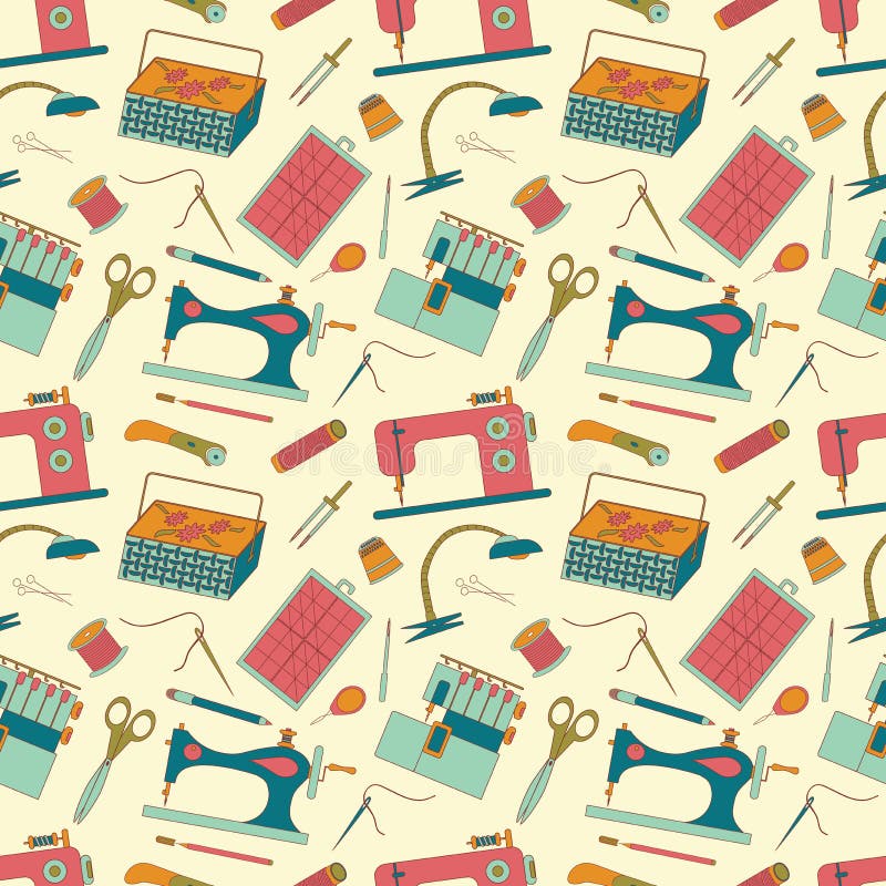 Seamless Pattern of Sewing Tools Icons Stock Vector - Illustration of ...