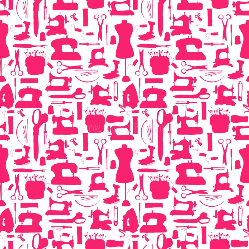 Seamless Pattern, Sewing Tools Silhouettes Stock Vector - Illustration ...