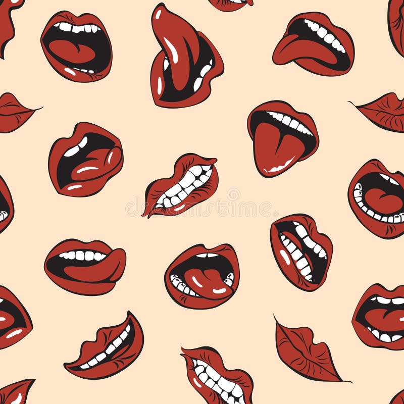 Set Of Woman Lips With Different Emotions Stock Vector Illustration