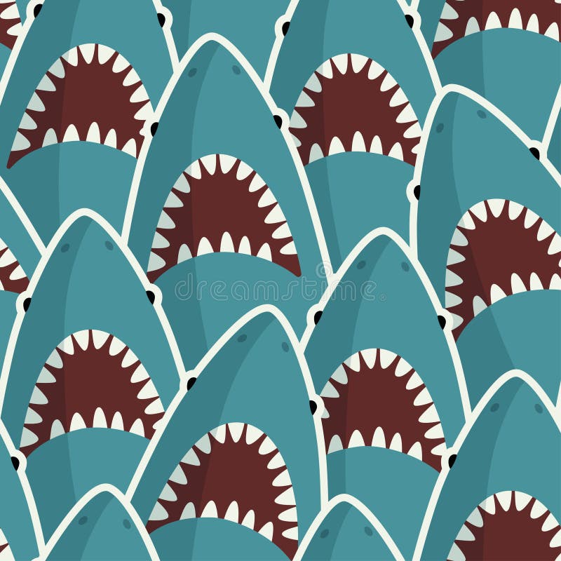 Seamless Pattern of Shark Open Mouth with Sharp Teeth Stock Vector ...
