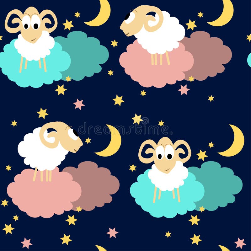 Seamless Pattern with Sheep at Night Stock Vector - Illustration of ...