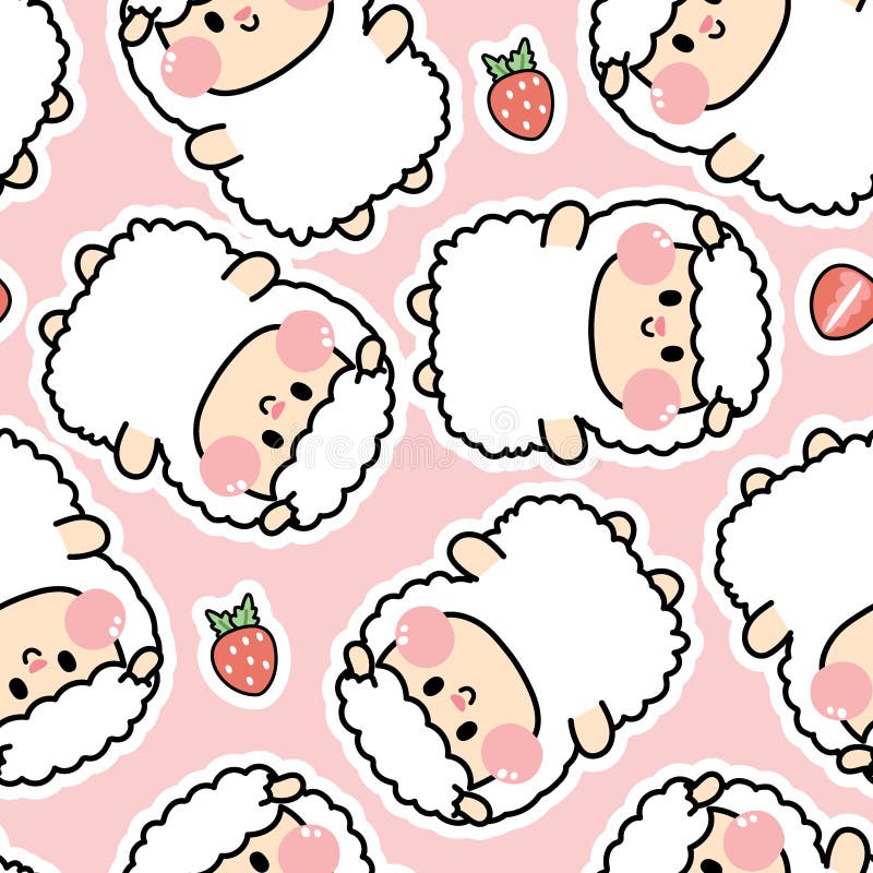 Seamless Pattern of Sheep with Strawberry on Pink Background.Farm Stock ...
