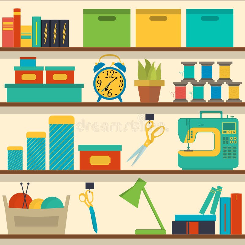 Seamless Pattern Shelf with Tools for Sewing and Knitting, Craft Tools ...