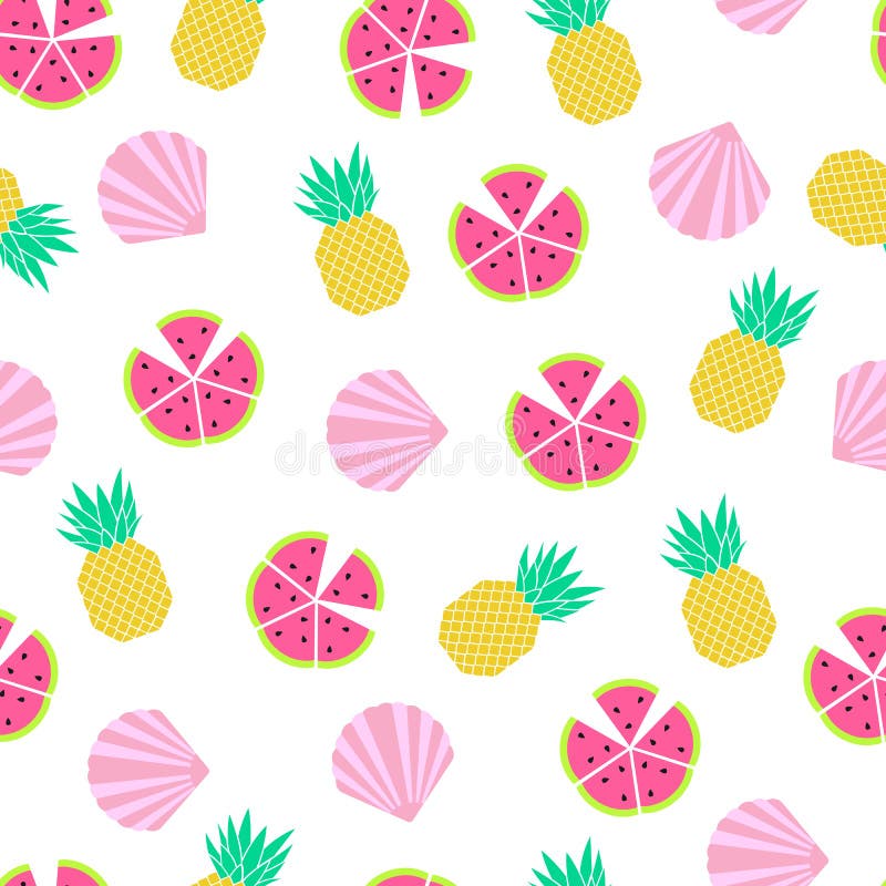 Seamless Pattern with Shell Pineapple and Watermelon Stock Vector ...