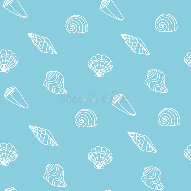 Seamless Pattern with Shells on a Blue Background. Simple Minimal ...
