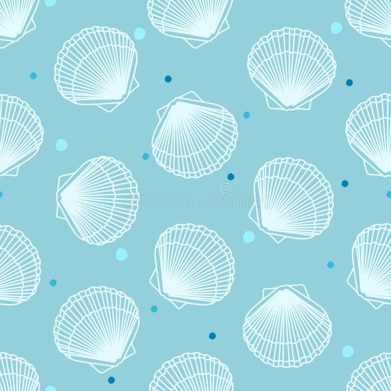 Seamless Pattern with Shells and Clams on a Blue Background Vector ...