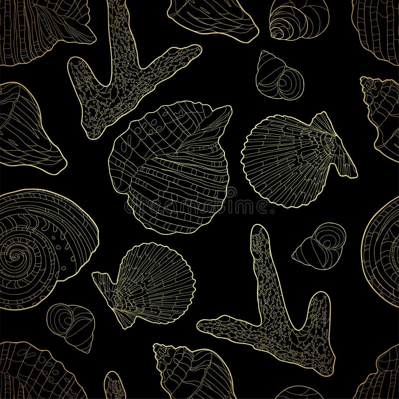Seamless Pattern with Shells, Coral and Chains. Marine Motif Background ...