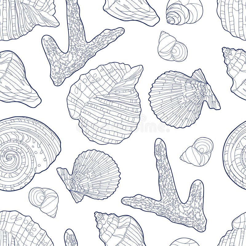 Seamless Pattern with Shells, Coral and Chains. Marine Motif Background ...