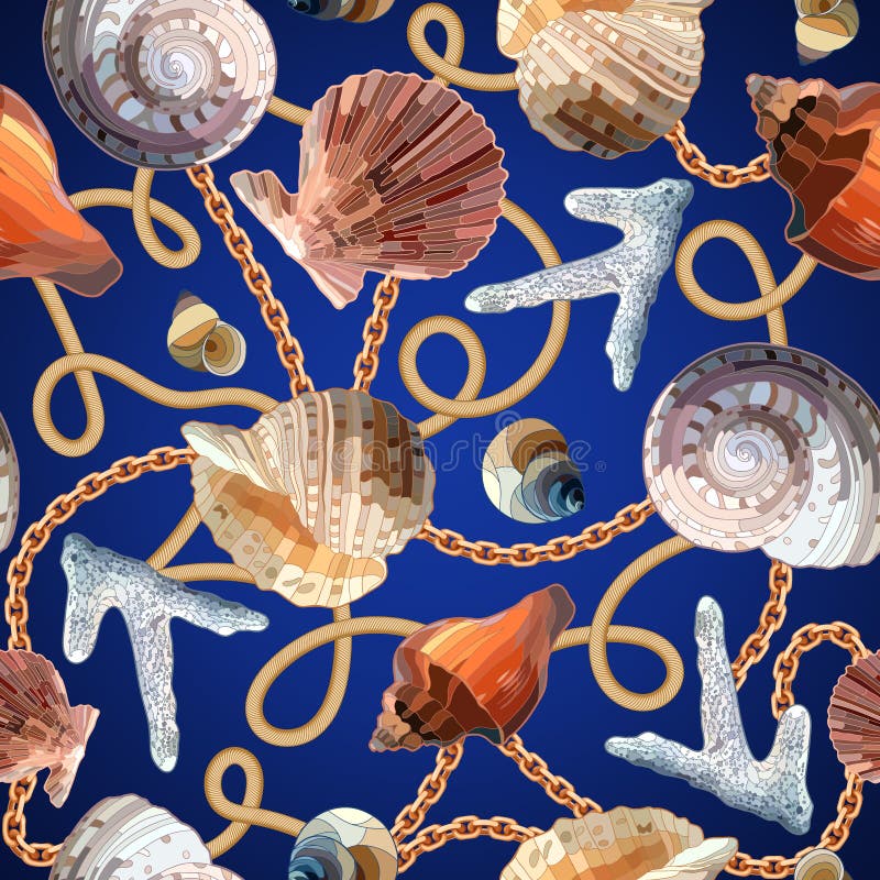 Seamless Pattern with Shells, Coral and Chains. Marine Motif Background ...