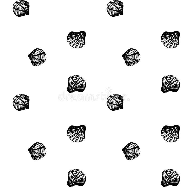 Seamless Pattern with Shells, Hand-drawn. Background with Seashells ...