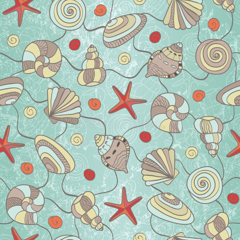 Summer Seamless Pattern with Sea Shells, Anchor Stock Vector ...