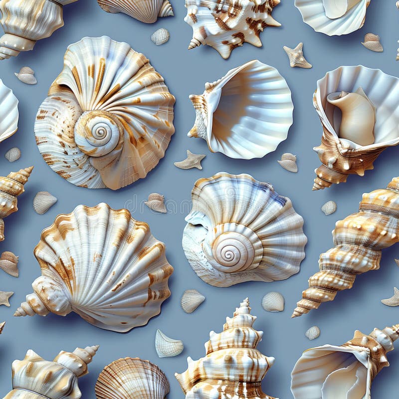 Seamless Pattern Shells and Starfish on Blue Background. Stock Photo ...