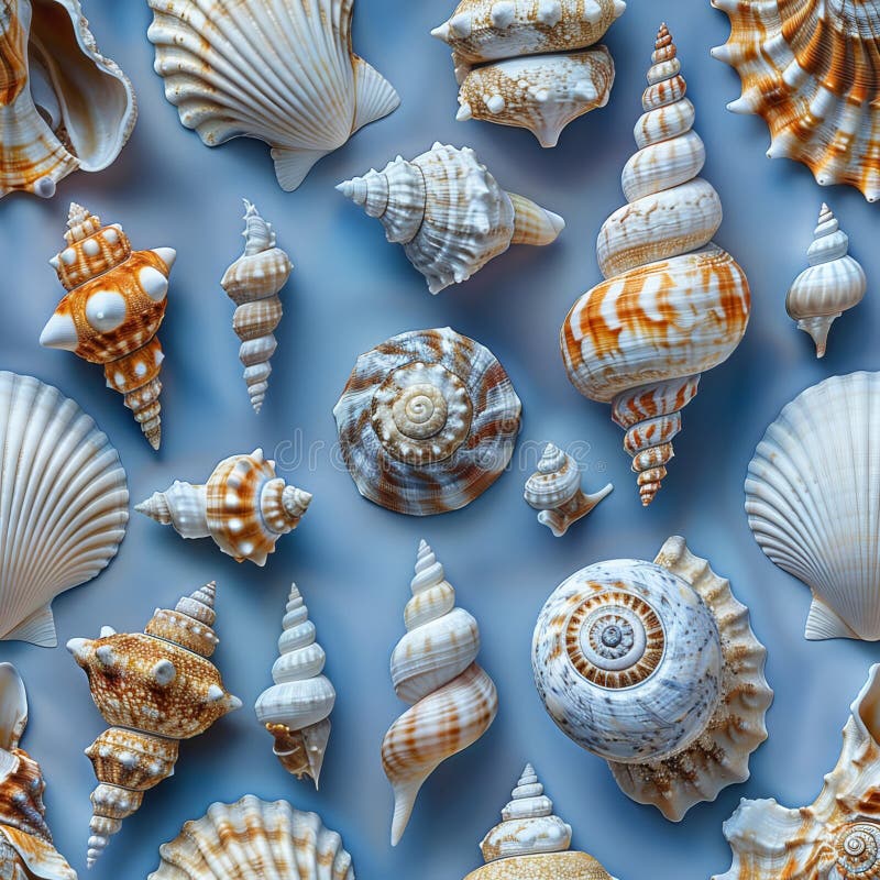 Seamless Pattern Shells and Starfish on Blue Background. Stock Photo ...