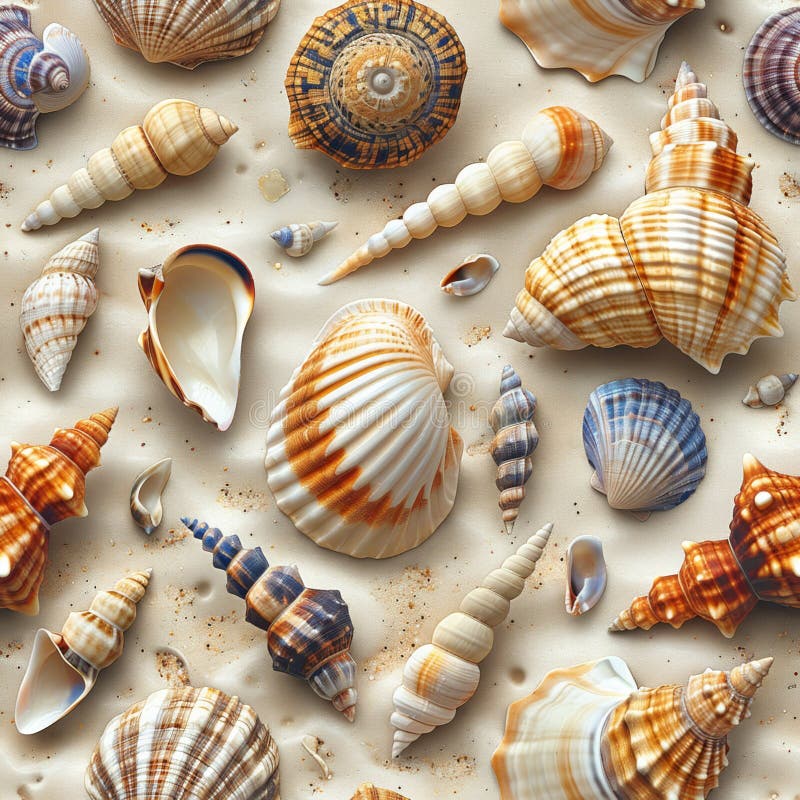 Seamless Pattern Shells and Starfish on Creme Background. Stock Photo ...