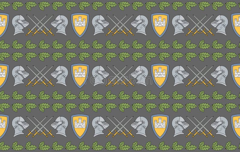 Seamless Pattern with Shields, Swords, Helmets and Oak Leaves Stock ...