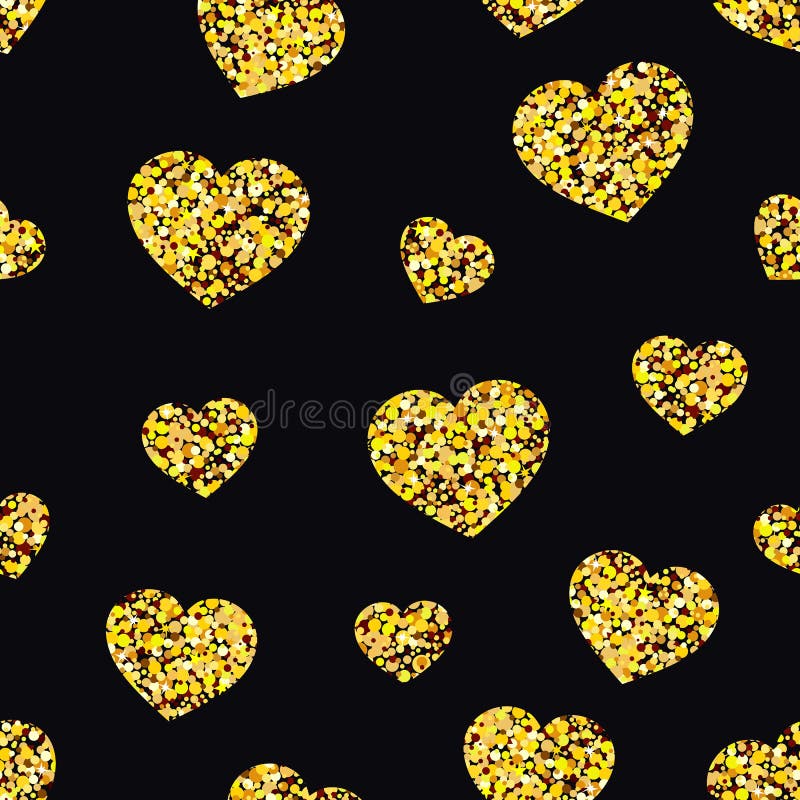 Seamless Pattern of Shiny Hearts on Black Background. Vector ...