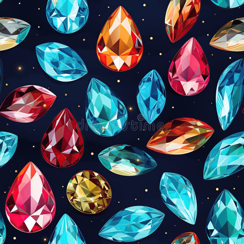 Seamless Pattern with Shiny Red and Blue Gemstones Diamonds on Black ...
