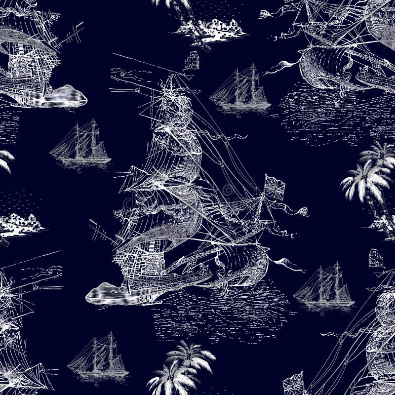 Seamless Pattern with Ships.allover Design with Navy Background ...