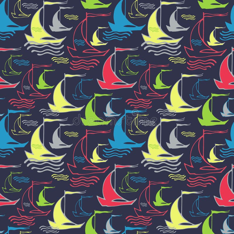 Seamless Pattern with Ships Stock Vector - Illustration of collection ...