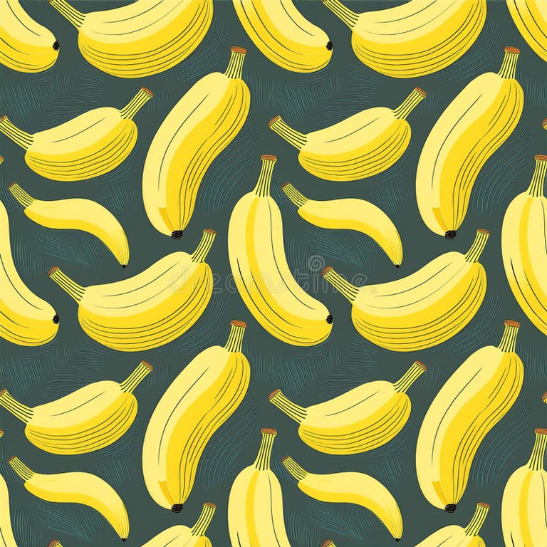 Seamless Banana Pattern Design Featuring Vibrant Yellow Fruit on a Dark ...